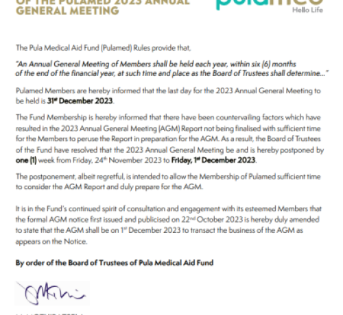 Notice of the 2023 Annual General Meeting | Pula Medical Aid Fund